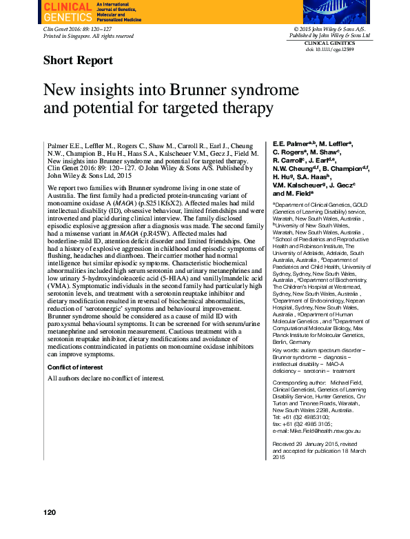(PDF) New insights into Brunner syndrome and potential for targeted therapy