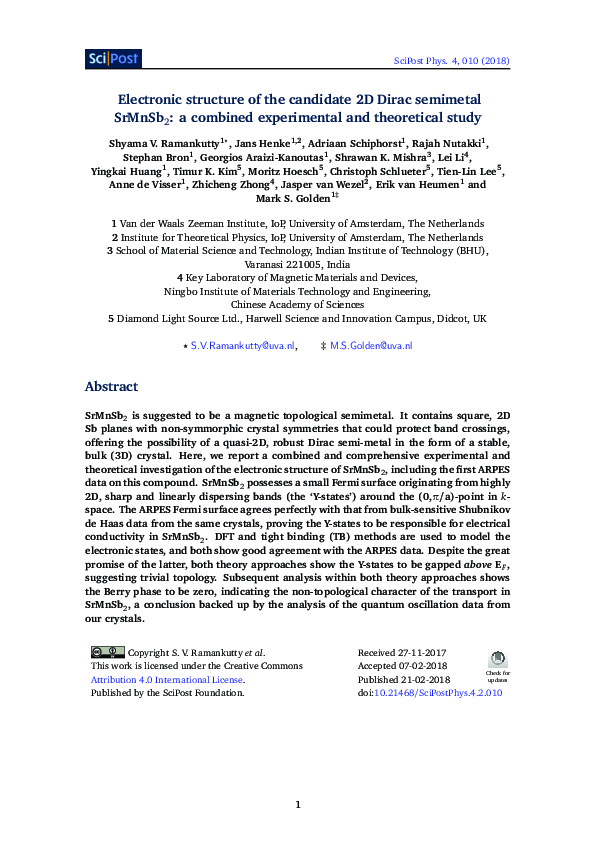 (PDF) Electronic structure of the candidate 2D Dirac semimetal SrMnSb2 ...