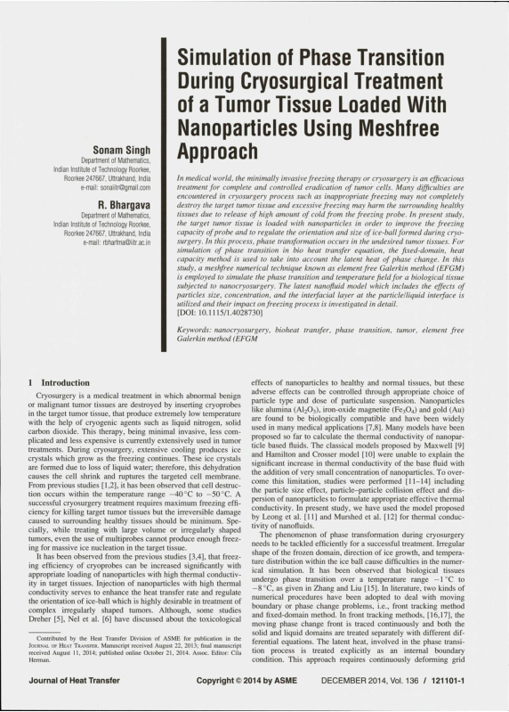 (PDF) Simulation of Phase Transition During Cryosurgical Treatment of a ...