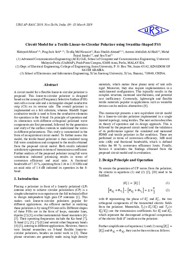 (PDF) Circuit Model for a Textile Linear-to-Circular Polarizer using ...