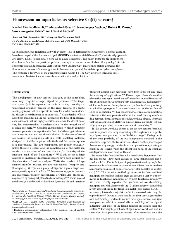 (PDF) Fluorescent nanoparticles as selective Cu(ii) sensors
