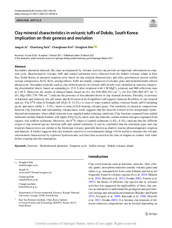 (PDF) Clay mineral characteristics in volcanic tuffs of Dokdo, South Korea: implication on their ...