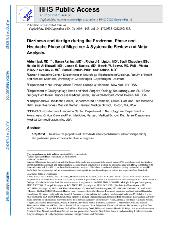 (PDF) Dizziness and vertigo during the prodromal phase and headache ...