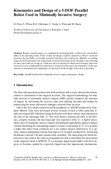 (PDF) Kinematics and Design of a 5-DOF Parallel Robot Used in Minimally Invasive Surgery