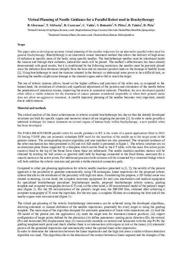 (PDF) Virtual Planning of Needle Guidance for a Parallel Robot Used in ...