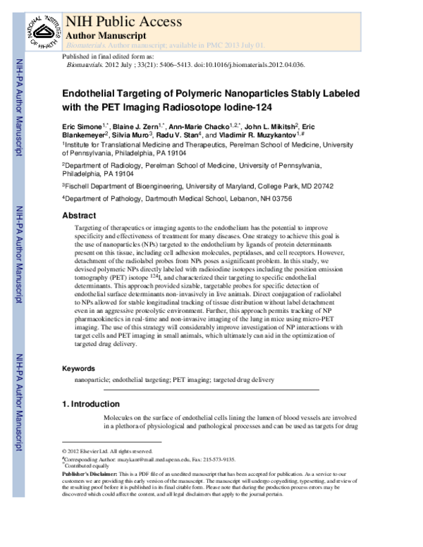 (PDF) Endothelial targeting of polymeric nanoparticles stably labeled ...