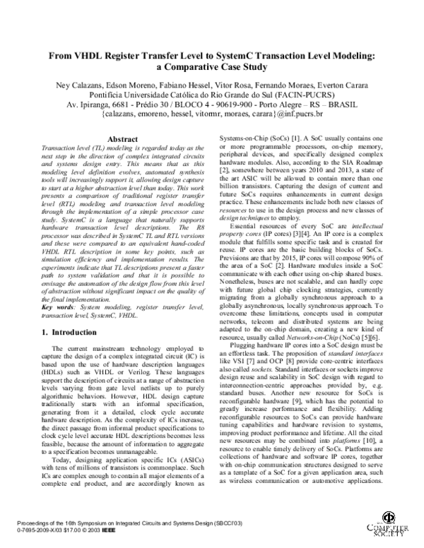 Pdf From Vhdl Register Transfer Level To Systemc Transaction Level