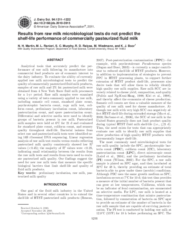 (PDF) Results from raw milk microbiological tests do not predict the ...