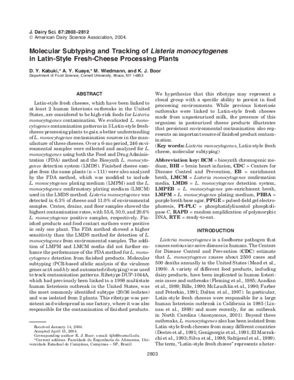 (PDF) Molecular Subtyping and Tracking of Listeria monocytogenes in Latin-Style Fresh-Cheese ...