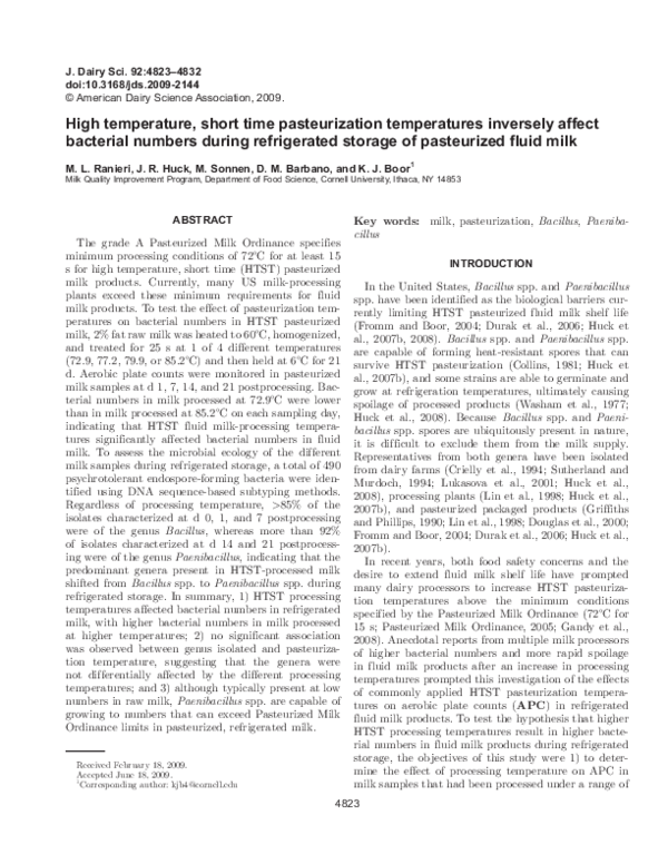 (PDF) High temperature, short time pasteurization temperatures ...