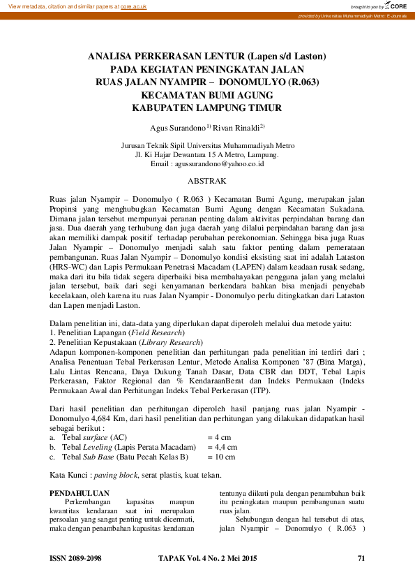(PDF) ANALISA PERKERASAN LENTUR (Lapen s/d Laston) PADA KEGIATAN ...