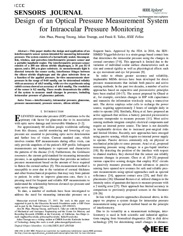 (PDF) Design of an Optical Pressure Measurement System for Intraocular ...