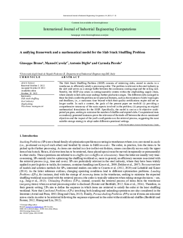 Pdf A Unifying Framework And A Mathematical Model For The Slab Stack Shuffling Problem