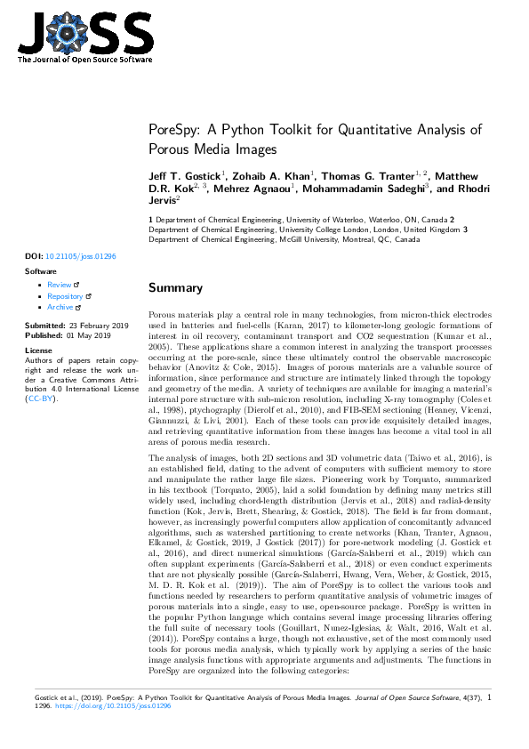 (PDF) PoreSpy: A Python Toolkit for Quantitative Analysis of Porous Media Images