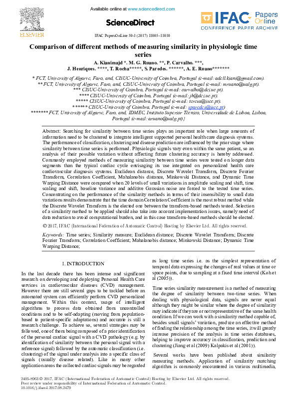 (PDF) Comparison of different methods of measuring similarity in physiologic time series