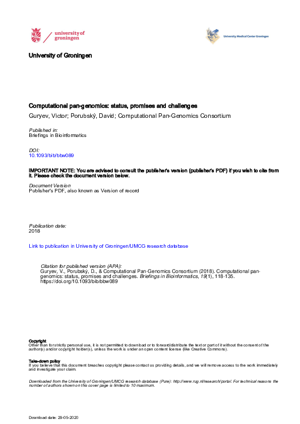 (PDF) Computational Pan-Genomics: Status, Promises and Challenges
