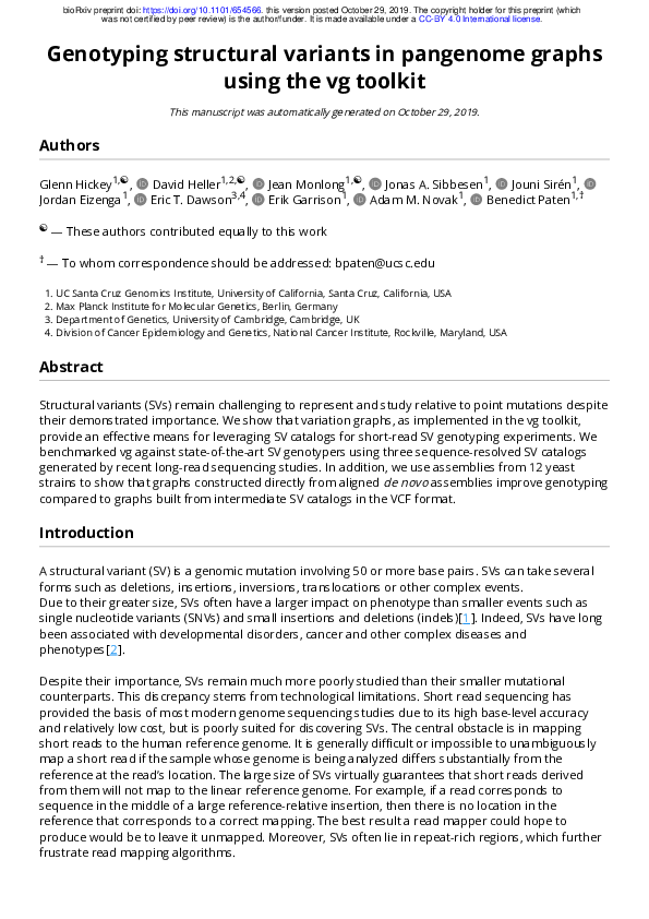 Pdf Genotyping Structural Variants In Pangenome Graphs Using The Vg Toolkit Adam Novak