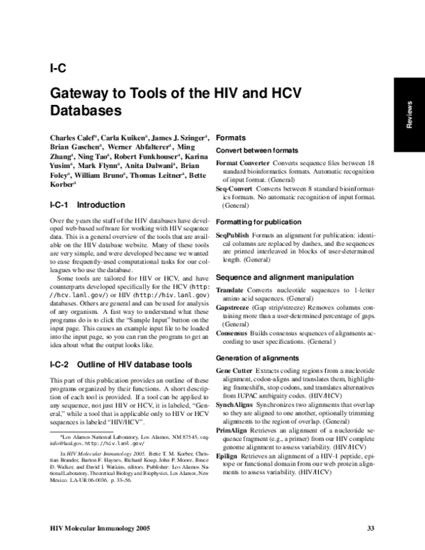 (PDF) Gateway to tools of HIV and HCV databases