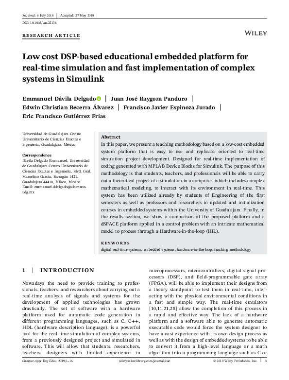 Pdf Low Cost Dsp‐based Educational Embedded Platform For Real‐time Simulation And Fast