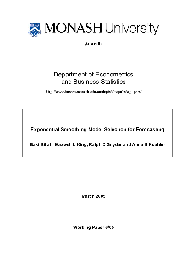 Pdf Exponential Smoothing Model Selection For Forecasting