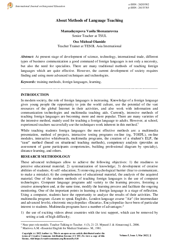 (PDF) Methods of language teaching