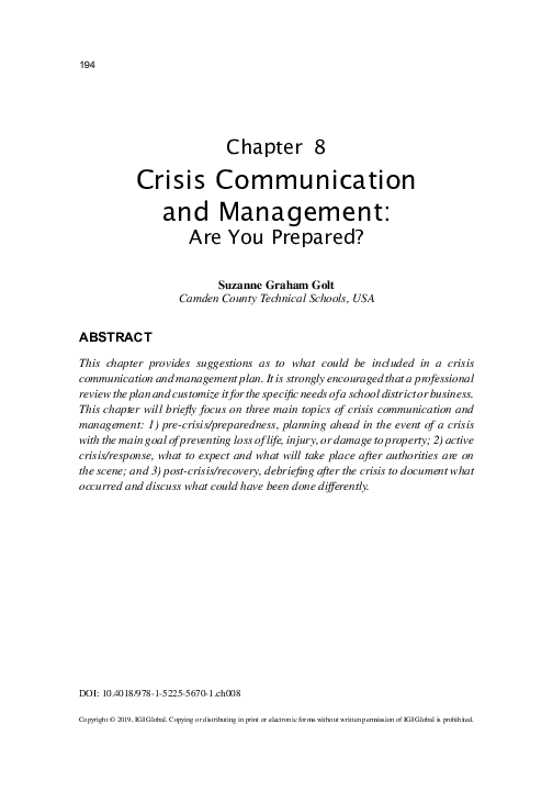 (PDF) Crisis Communication and Management