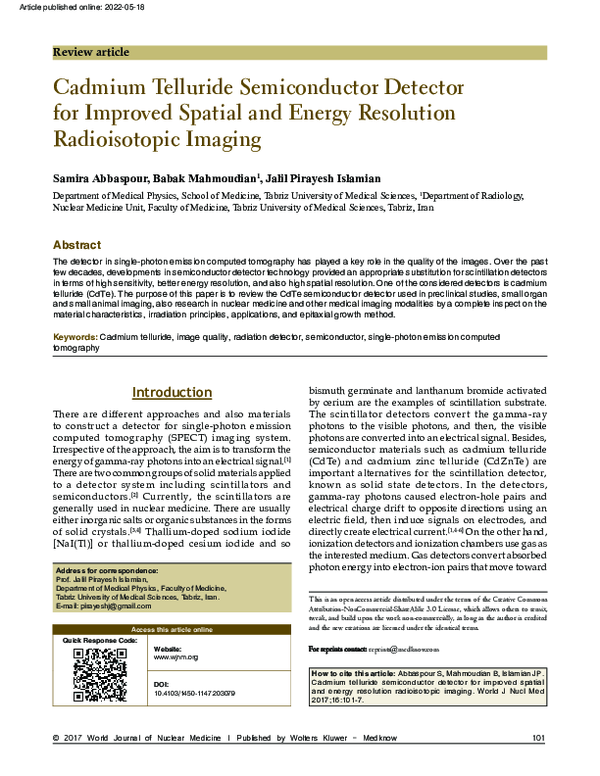 (PDF) Cadmium telluride semiconductor detector for improved spatial and energy resolution ...