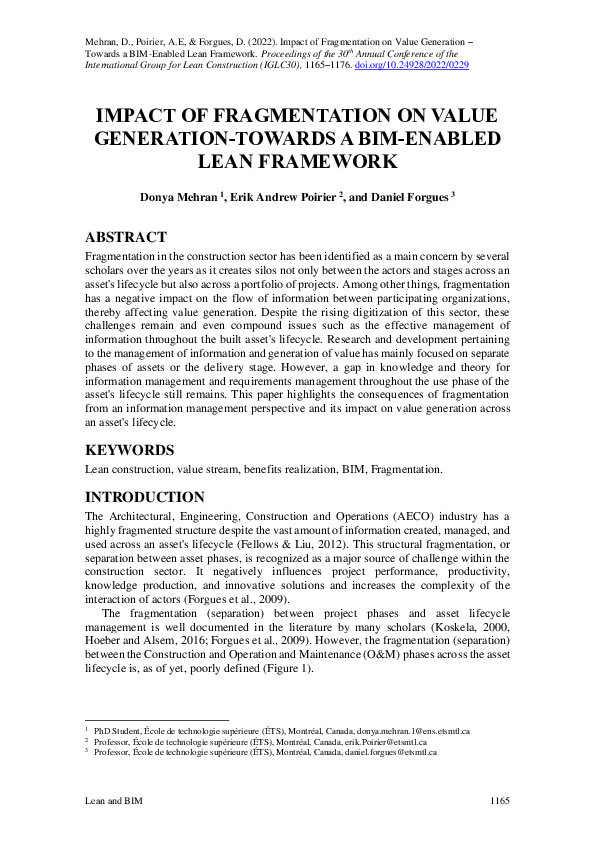 (PDF) Impact of Fragmentation on Value Generation-Towards a BIM-Enabled ...