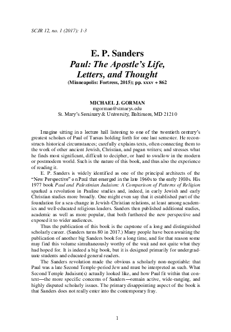 (PDF) E. P. Sanders. Paul: The Apostle’s Life, Letters, and Thought