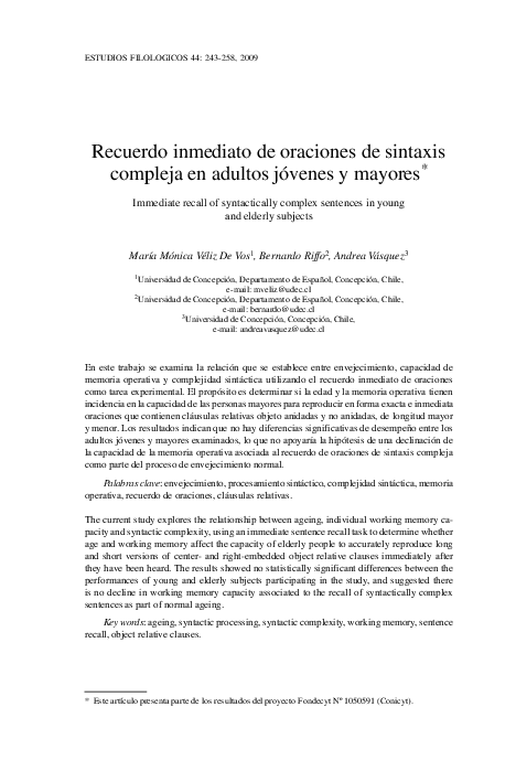(PDF) Recuerdo inmediato de oraciones de sintaxis compleja en adultos ...