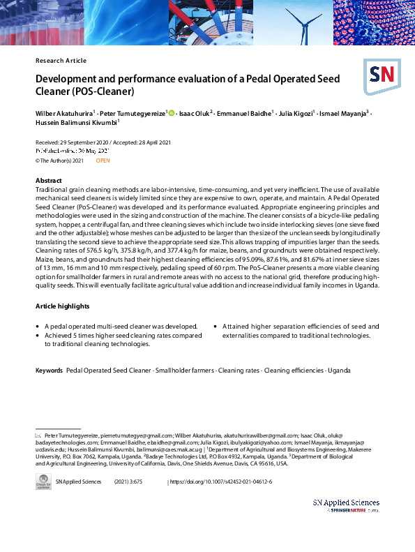 (PDF) Development and performance evaluation of a Pedal Operated Seed ...