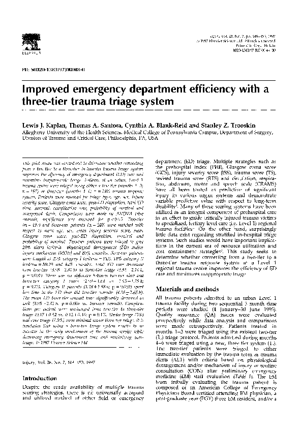 (PDF) Three-Tier Trauma Triage Enhances Emergency Department Efficiency