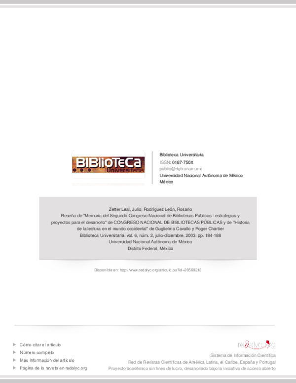 (PDF) Reseña de "Memoria del Segundo Congreso Nacional de BibliotecasPúblicas : estrategias y ...