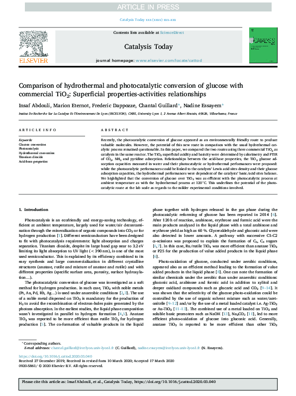 (PDF) Comparison of hydrothermal and photocatalytic conversion of ...