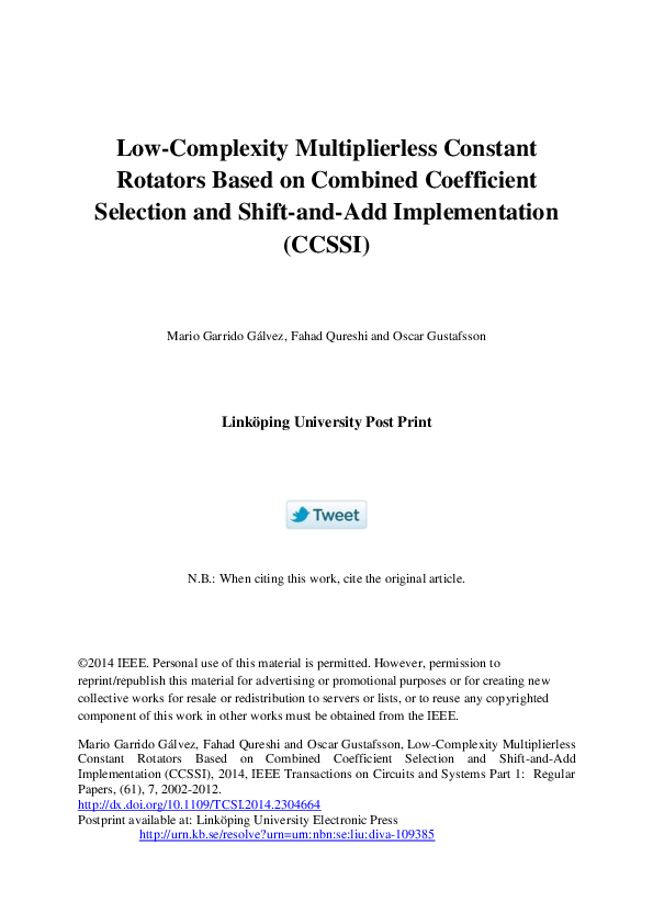 Pdf Low Complexity Multiplierless Constant Rotators Based On Combined Coefficient Selection