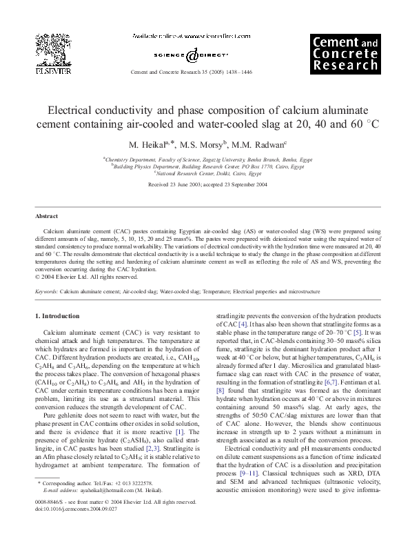 (PDF) Electrical conductivity and phase composition of calcium ...