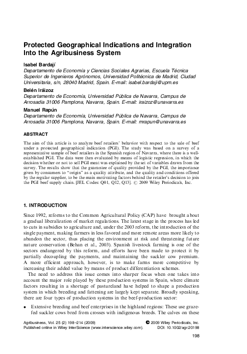(PDF) Protected geographical indications and integration into the ...