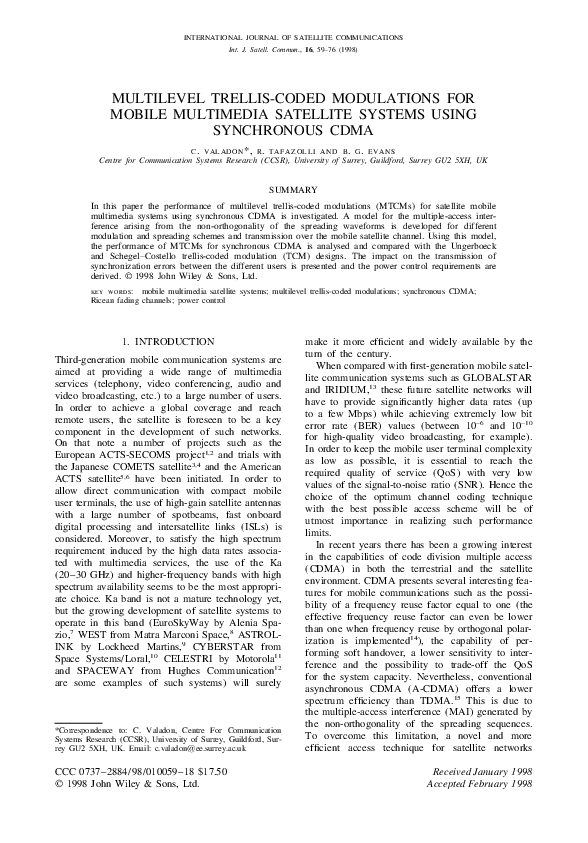 Pdf Multilevel Trellis Coded Modulations For Mobile Multimedia Satellite Systems Using