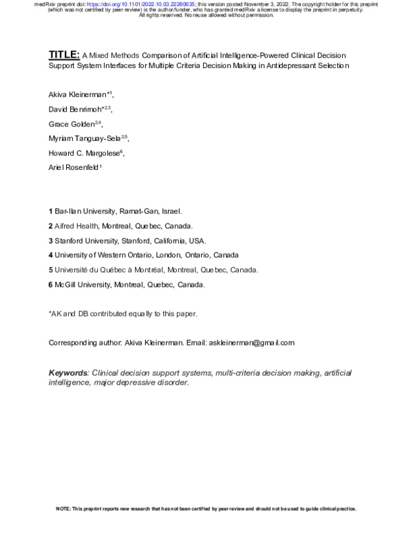 (PDF) A Mixed Methods Comparison of Artificial Intelligence-Powered Clinical Decision Support ...