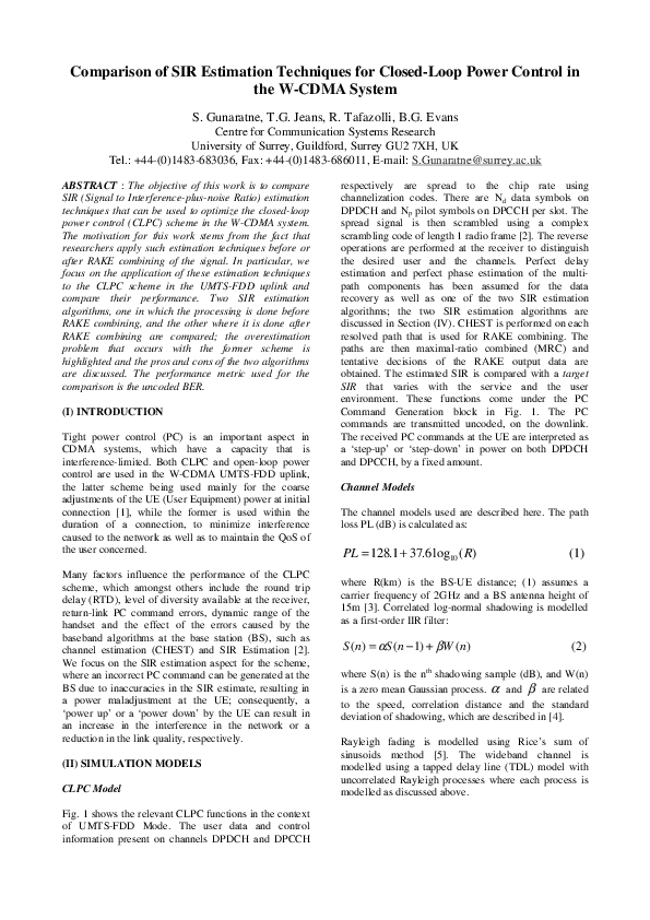 (PDF) Comparison of SIR Estimation Techniques for Closed-Loop Power Control in the W-CDMA System ...
