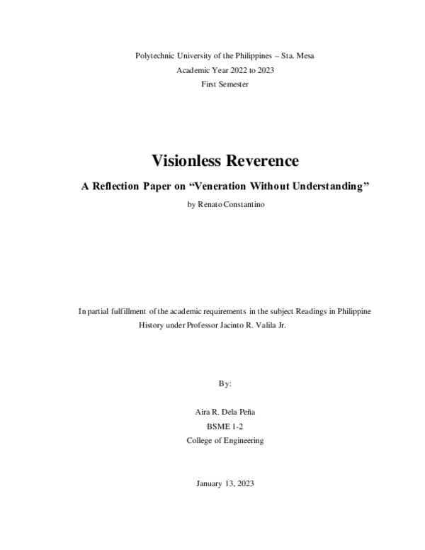 (PDF) Visionless Reverence: A Reflection Paper of Renato Constantino’s ...