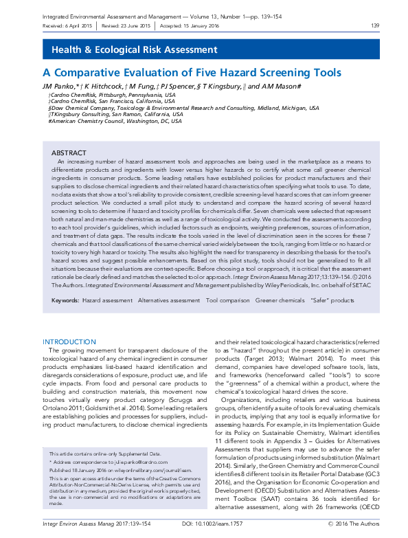 (PDF) A comparative evaluation of five hazard screening tools
