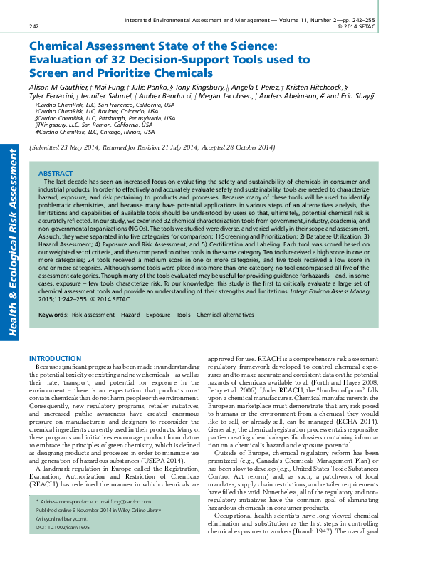 (PDF) Chemical assessment state of the science: Evaluation of 32 ...
