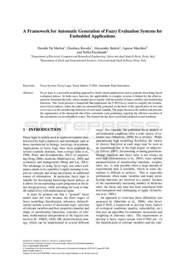(PDF) A Framework for Automatic Generation of Fuzzy Evaluation Systems for Embedded Applications