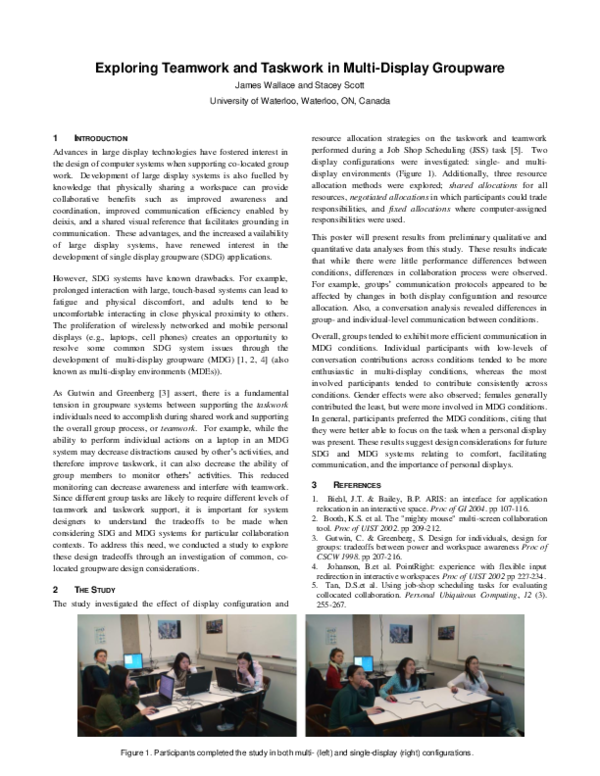 (PDF) Exploring Teamwork and Taskwork in Multi-Display Groupware
