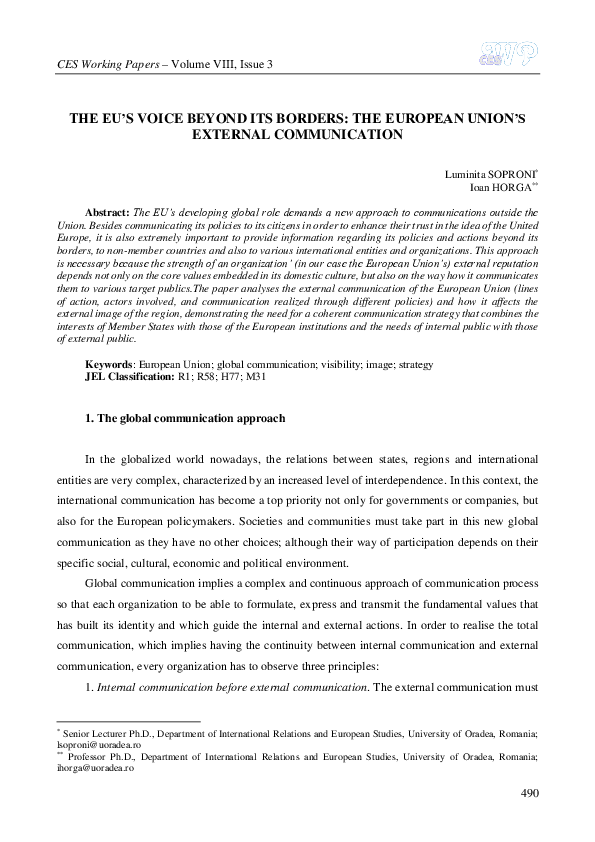 (PDF) The Eu’s Voice Beyond Its Borders: The European Union’s External Communication | Ioan ...