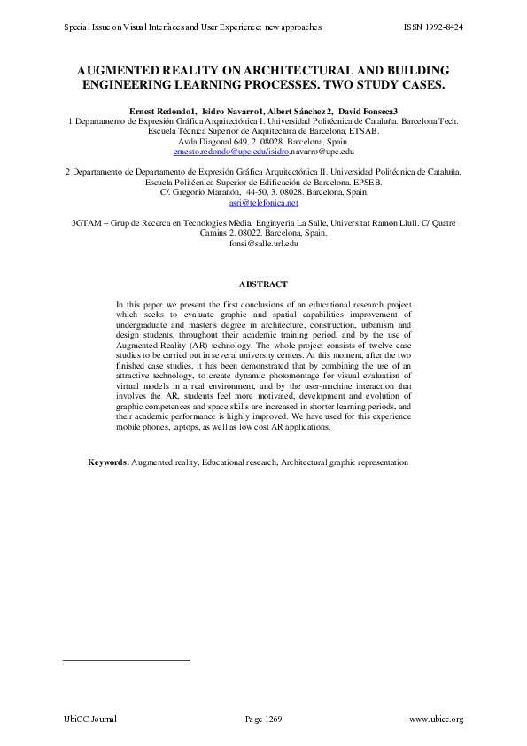 (PDF) Augmented Reality on Architectural and Building Engineering Learning Processes. Two Study ...