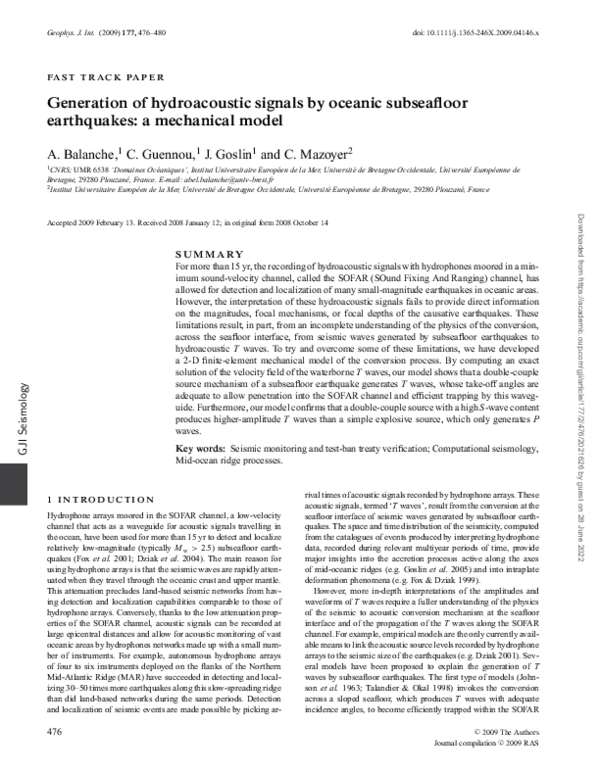 (PDF) Generation of hydroacoustic signals by oceanic subseafloor ...