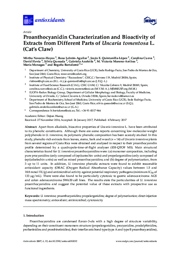 (PDF) Proanthocyanidin Characterization and Bioactivity of Extracts from Different Parts of ...
