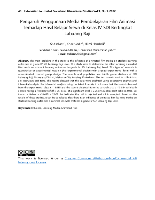 (PDF) Pengaruh Penggunaan Media Pembelajaran Film Animasi Terhadap Hasil Belajar Siswa di Kelas ...
